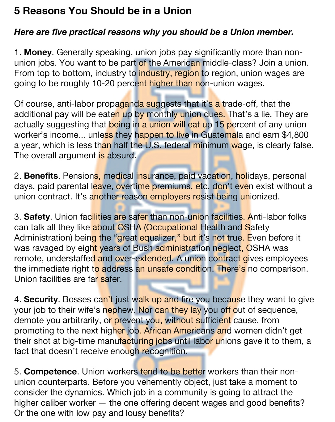 Why You Should Be In A Union – LOCAL 1001 NEWS